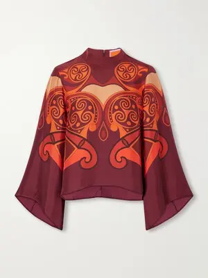La DoubleJ Make An Exit Printed Turtleneck Silk-twill Blouse - Multi