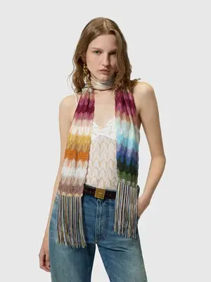Missoni Viscose Lace Motif Scarf With Fringes