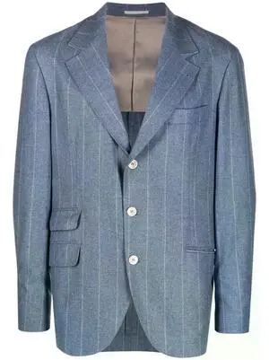 Brunello Cucinelli Pinstripe Wool Blazer - Blue