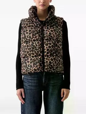 Dkny Leopard-print Padded Gilet - Brown