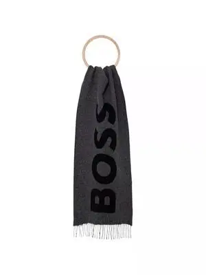 BOSS Logo-print Fringed Scarf - Grey