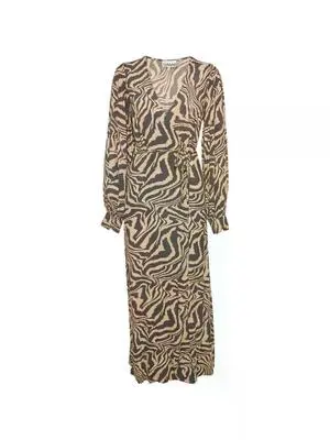 GANNI Zebra-print Wrap Dress - Neutrals