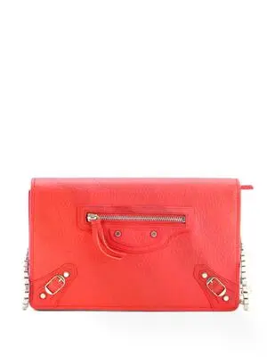 Balenciaga City Classic Studs Wallet On Chain Leather Small Crossbody Bag - Red