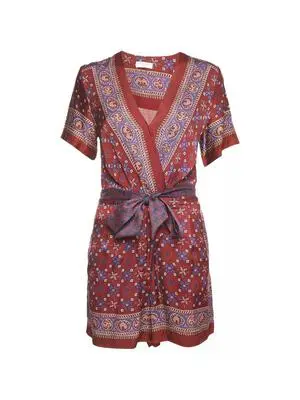 Sandro Printed Silk Playsuit - Red