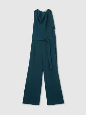 REISS Draped-detail Belted Wide-leg Jumpsuit