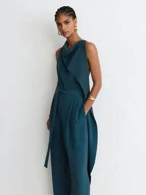 REISS Draped-detail Belted Wide-leg Jumpsuit