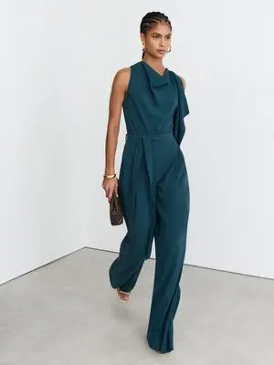 REISS Draped-detail Belted Wide-leg Jumpsuit