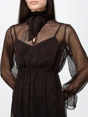 TWINSET Python-print Crêpe Midi Dress With A Pussy-bow Neck