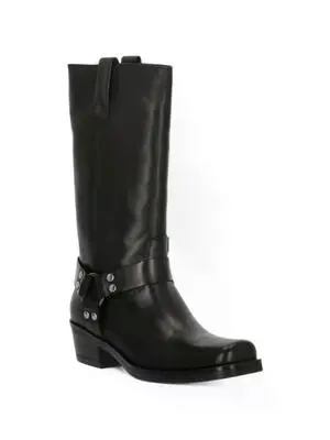 JULIE DEE Harness-detail Leather Boots - Black