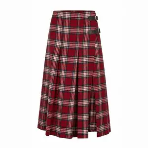 ANOTHER GIRL Tartan Buckle Detail Kilt Midi Skirt - Red