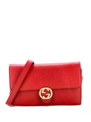 Gucci Interlocking Wallet On Chain Leather Crossbody Bag - Red