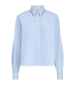 Brunello Cucinelli Cotton Poplin Monili-detail Shirt - Blue