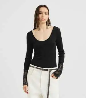 Brunello Cucinelli Wool Lace-cuff Sweater