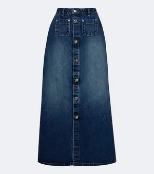 Dolce & Gabbana Embellished Faded Denim Maxi Skirt - Blue