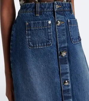 Dolce & Gabbana Embellished Faded Denim Maxi Skirt