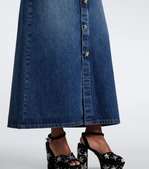 Dolce & Gabbana Embellished Faded Denim Maxi Skirt