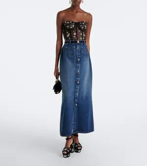Dolce & Gabbana Embellished Faded Denim Maxi Skirt