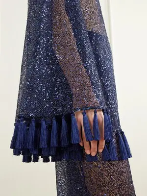 TALLER MARMO One-shoulder Fringed Sequined Mesh Mini Dress