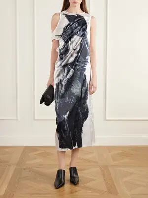 Junya Watanabe Cut-out Printed Satin Midi Dress