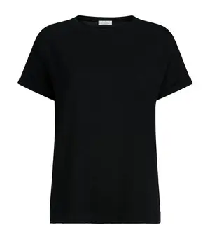 Brunello Cucinelli Cashmere-blend Sparkle Short-sleeve Sweater - Black