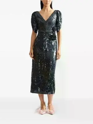 Erdem Sequin-embellished Floral-applique Midi Dress - Green