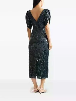Erdem Sequin-embellished Floral-applique Midi Dress