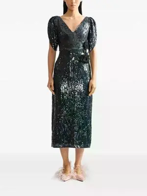 Erdem Sequin-embellished Floral-applique Midi Dress