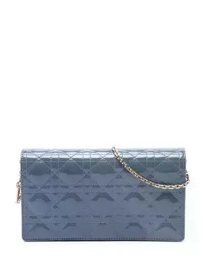 Dior 2019 Patent Cannage Lady Wallet On Chain Crossbody Bag - Grey