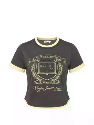 SULTRY VIRGIN Crest-print Ringer Cropped T-shirt