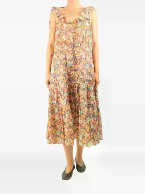 Veronica Beard Floral-print Ruffled Midi Dress - Orange
