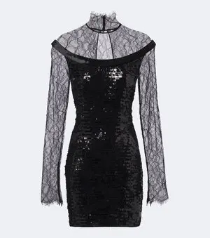 Roberto Cavalli Sequined Lace Minidress - Black