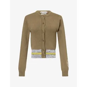 JW Anderson Contrast-trim Long-sleeve Wool Knitted Cardigan - Khaki