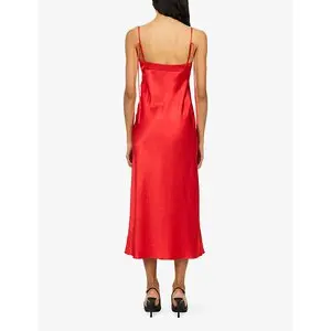 Anna October Sculpted Bodice Satin Midi Dress - Red