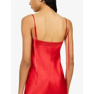 Anna October Sculpted Bodice Satin Midi Dress - Red