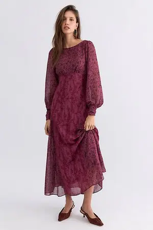 Free People See You Again Printed Midi Dress At - Raspberry Combo