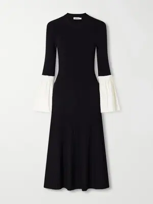 Simkhai Maelle Ribbed Taffeta-trimmed Jersey Midi Dress - Multi
