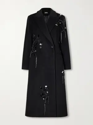 Simkhai Gianni Bead-embellished Double-breasted Wool-blend Felt Coat