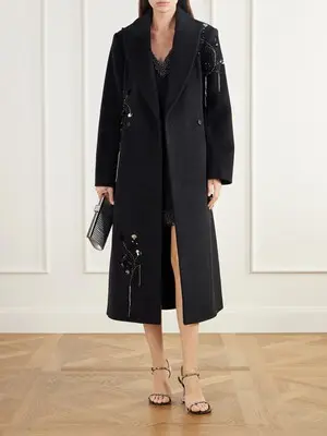 Simkhai Gianni Bead-embellished Double-breasted Wool-blend Felt Coat