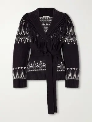 Simkhai Anaise Fringed Fair Isle Wool-blend Cardigan - Gray