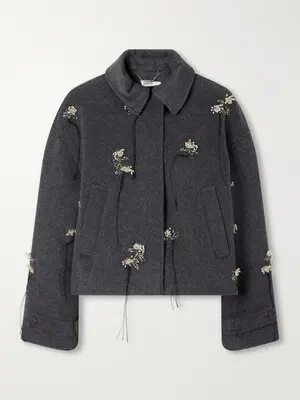 Simkhai Katya Bead-embellished Embriodered Wool-blend Felt Jacket - Gray