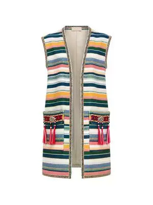 FORTELA Striped Tassel-detail Vest - Neutrals