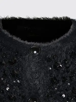 TWINSET All-over Sequin Embroidered Knit Crewneck Cardigan