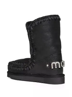 Mou Crochet-stitch Sheepskin Snow Boots