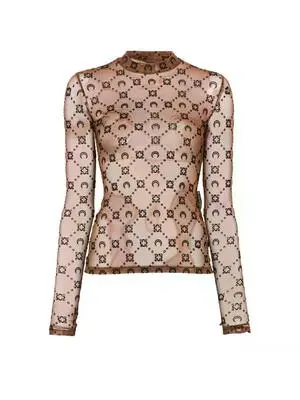 MARINE SERRE Moonogram Mesh Flock Long Sleeve Highneck Top