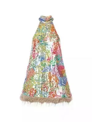 Celiab Solace Sequin-embellished Faux-fur-trim Mini Dress - Yellow