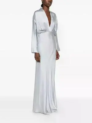 FORTE_FORTE V-neck Silk Satin Maxi Dress