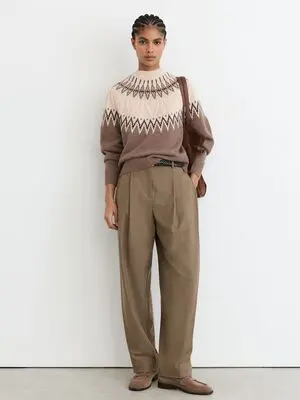 REISS Wool-cashmere Cable-detail Fairisle Jumper