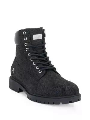 Philipp Plein Nubuck Leather Mid Boots Monogram - Black