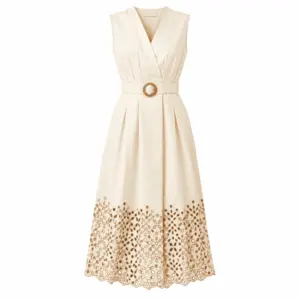 EXQUISE Neutrals Mackenzie V Neck Belted Pocket Midi Dress Cream - White