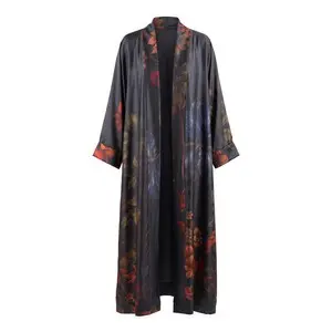 JANARA JONES Art Satin Abaya Kaftan - Black